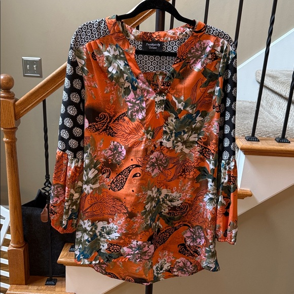feathers | Tops | Feathers Floral Patchwork Blouse Orange And Black ...